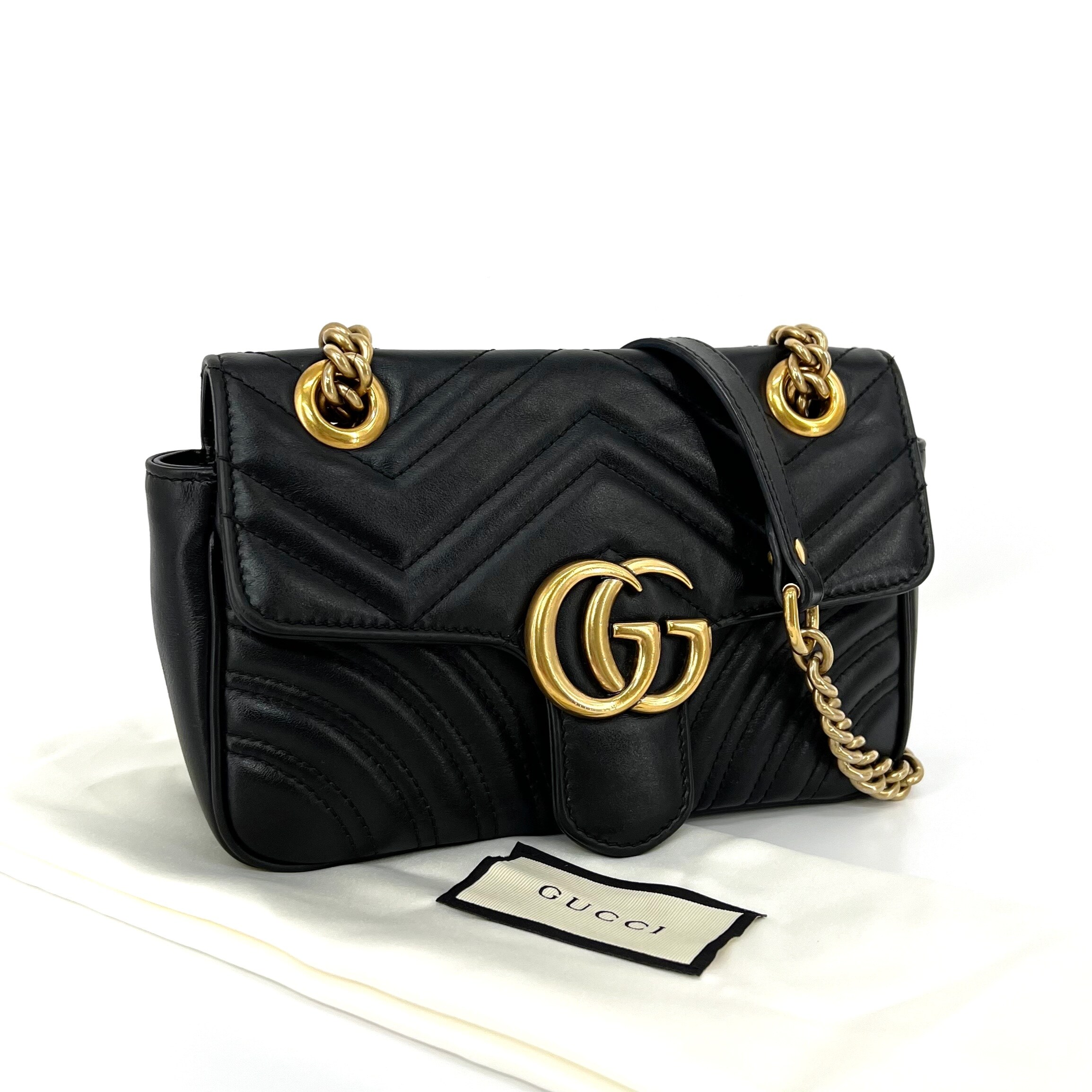 구찌 마틀라세 스몰 체인 크로스백 숄더백 블랙 - 리본즈(REEBONZ)