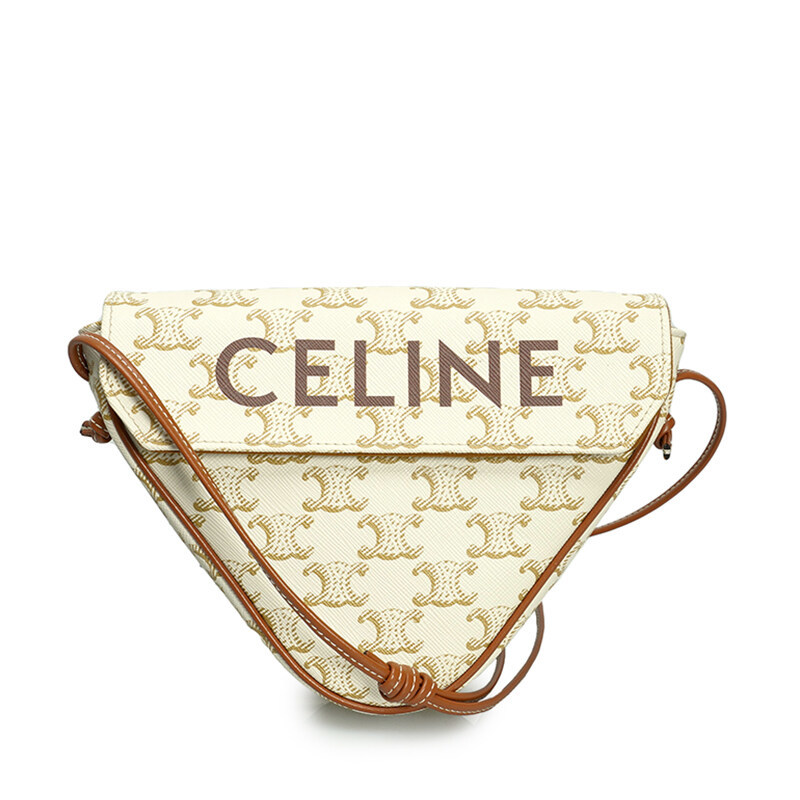 카멜 화이트 트리오페 캔버스 트라이앵글 크로스백 - 리본즈(REEBONZ)