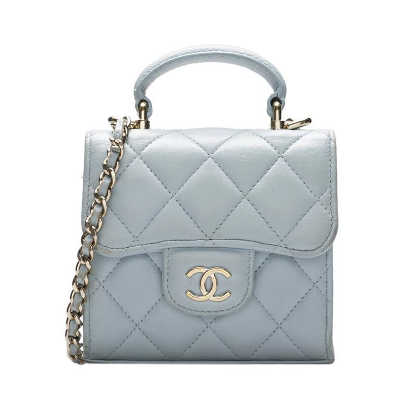 라이트블루 클래식 플랩 탑 핸들 WOC 금장 체인 크로스백 - 리본즈(REEBONZ)